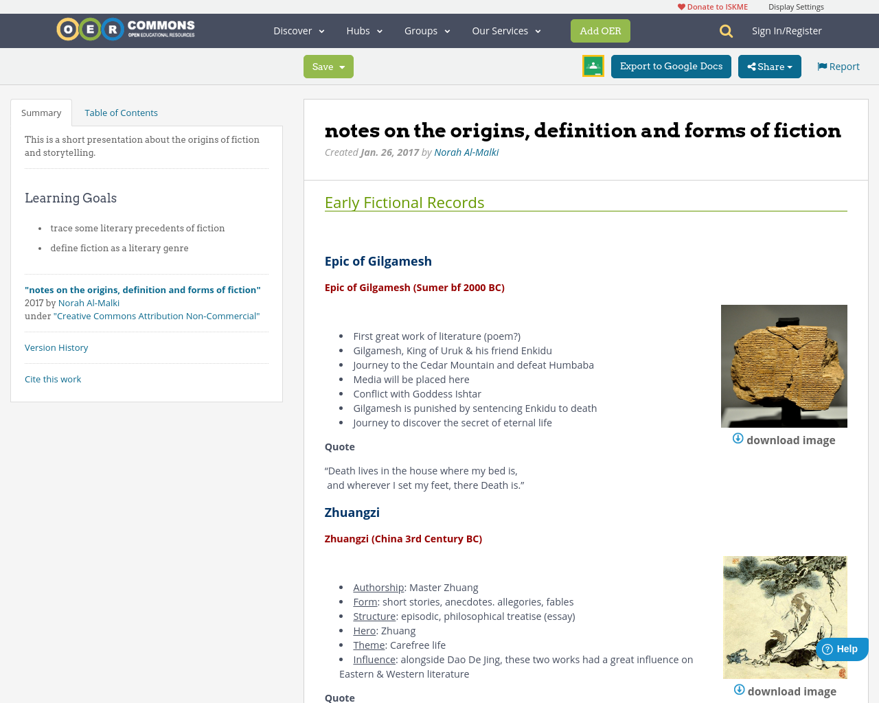 notes on the origins, definition and forms of fiction | OER Commons