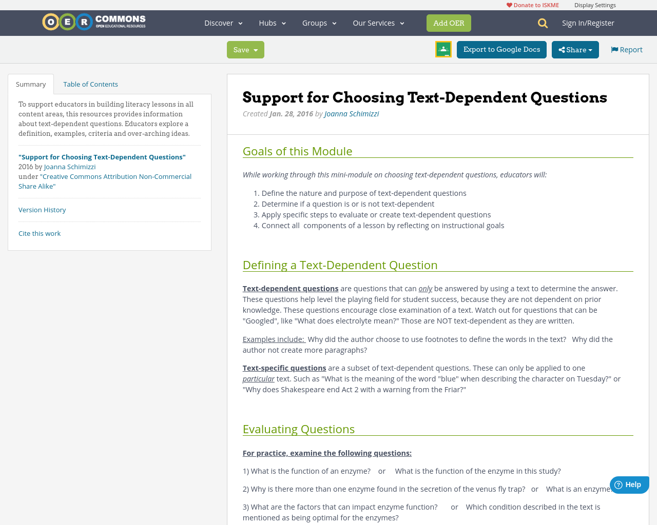 Support for Choosing Text-Dependent Questions | OER Commons