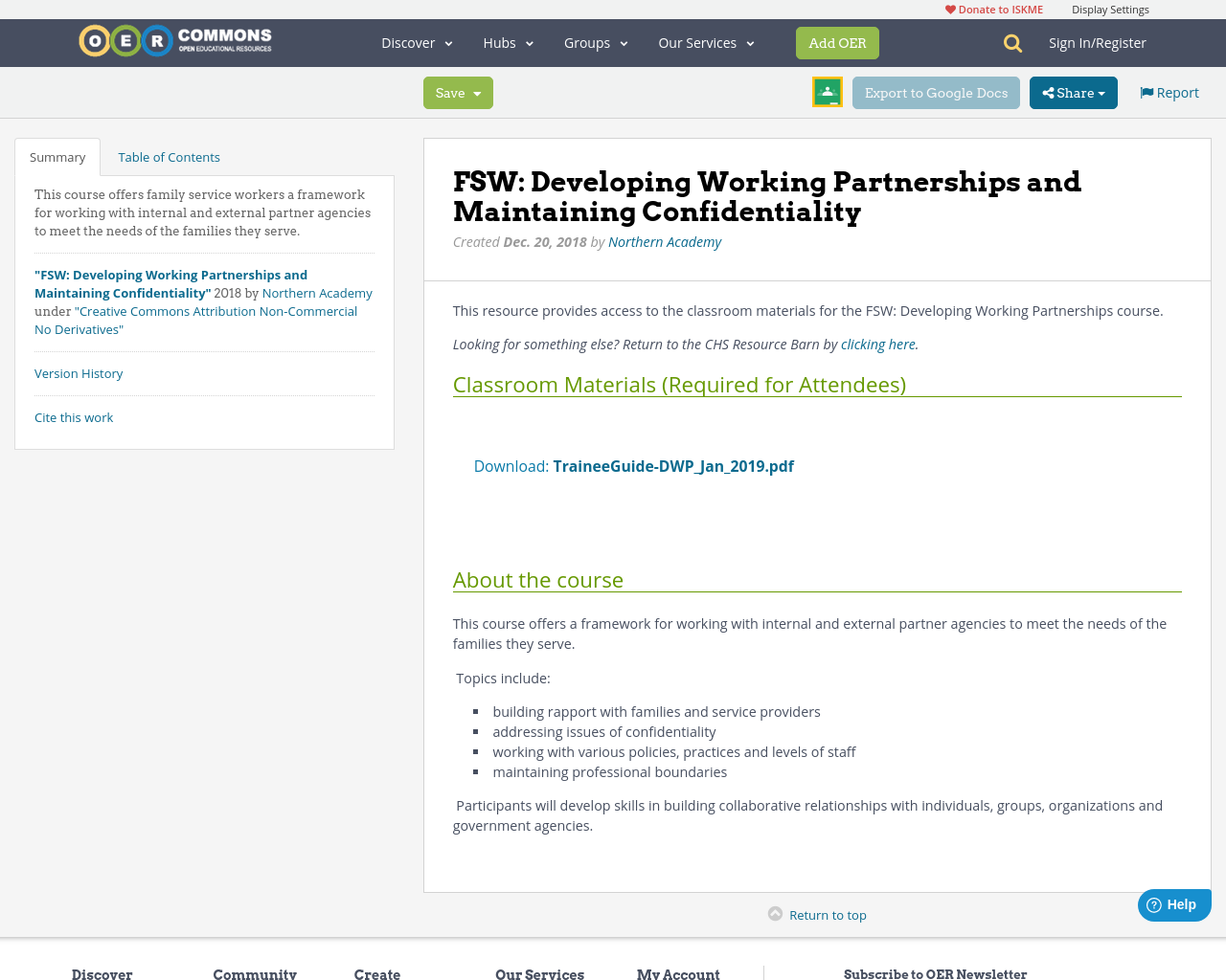 FSW: Developing Working Partnerships and Maintaining Confidentiality ...