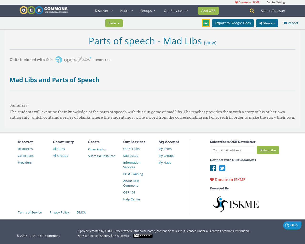 Parts of speech - Mad Libs | OER Commons