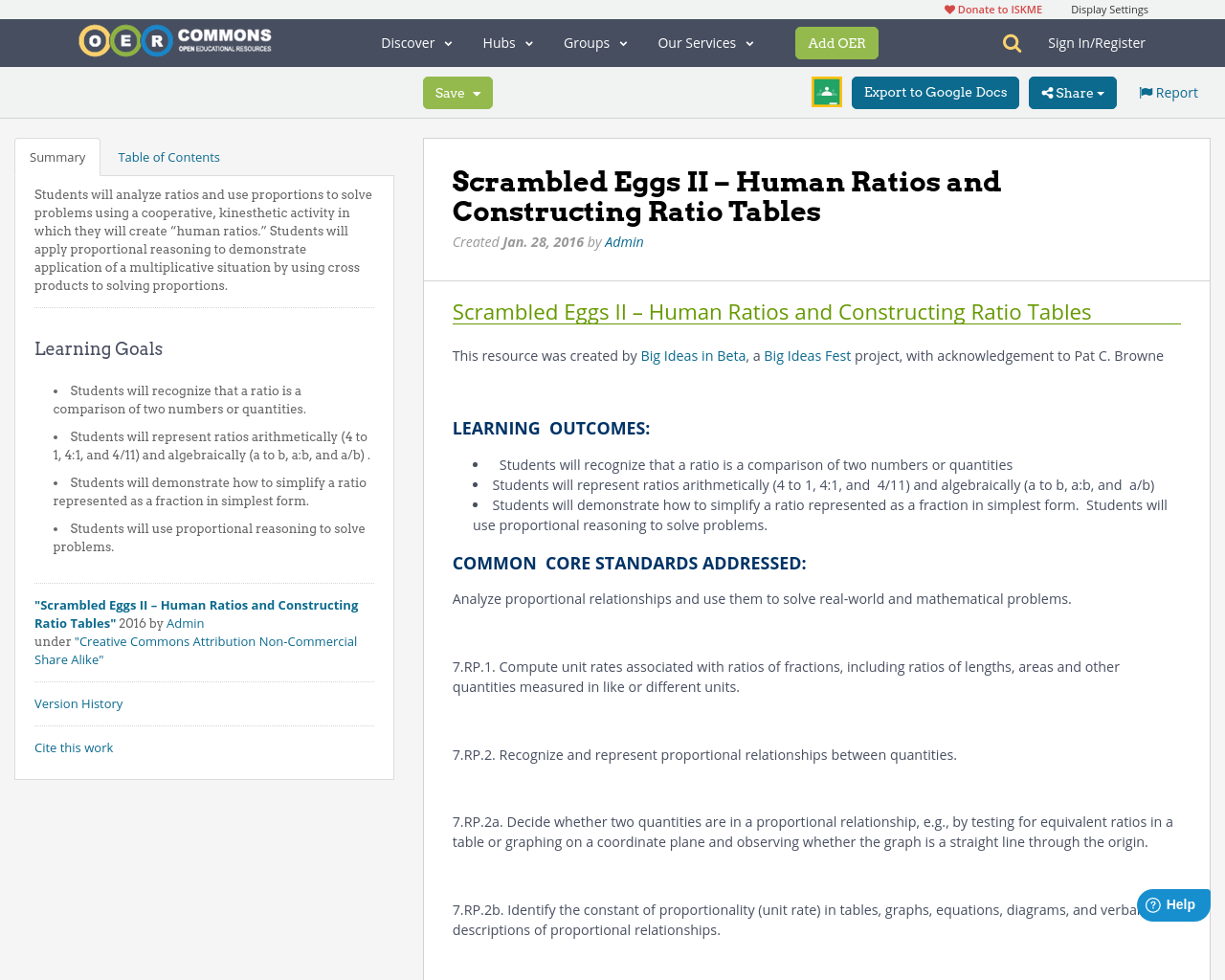 Scrambled Eggs II – Human Ratios and Constructing Ratio Tables | OER ...