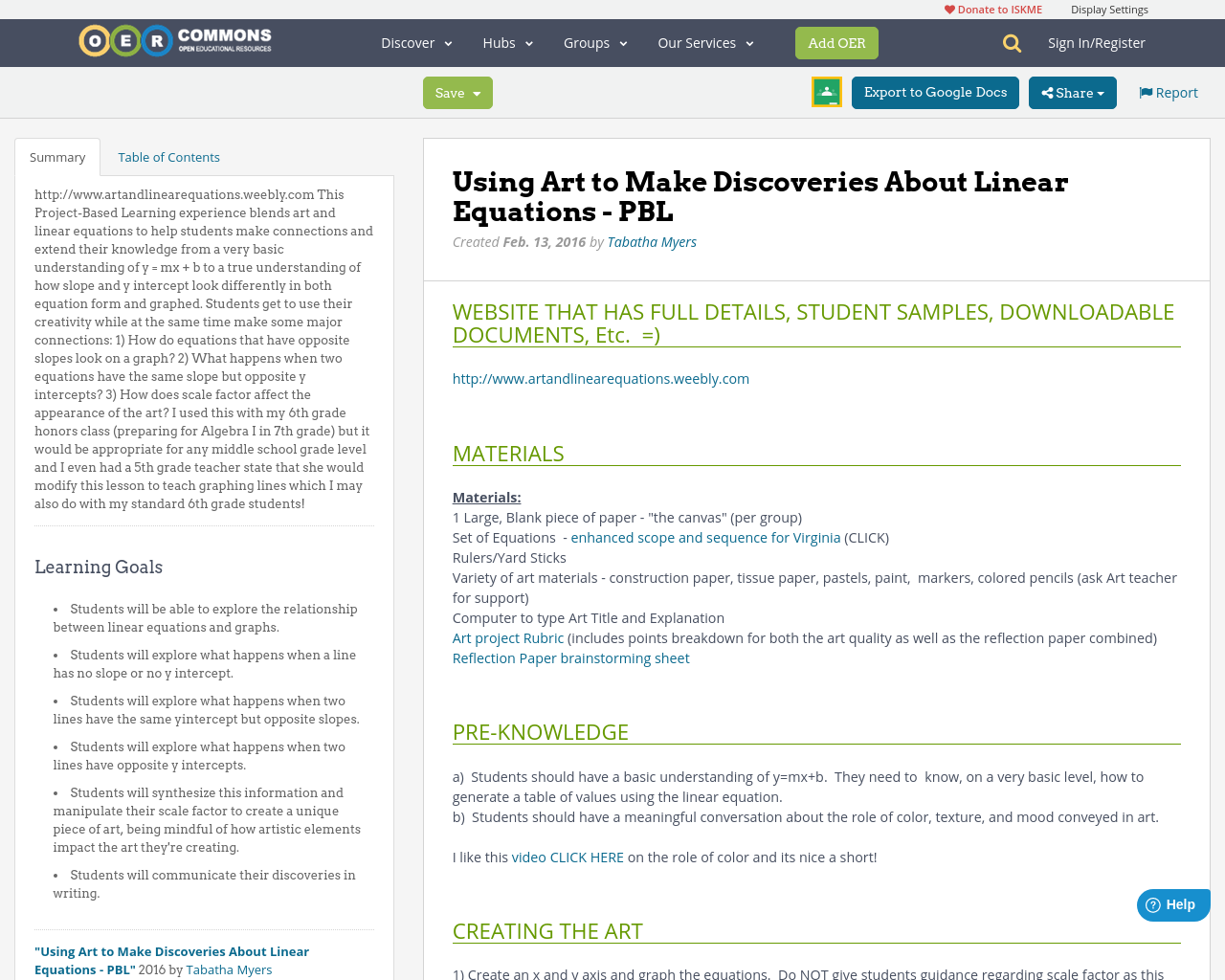 Using Art to Make Discoveries About Linear Equations - PBL | OER Commons