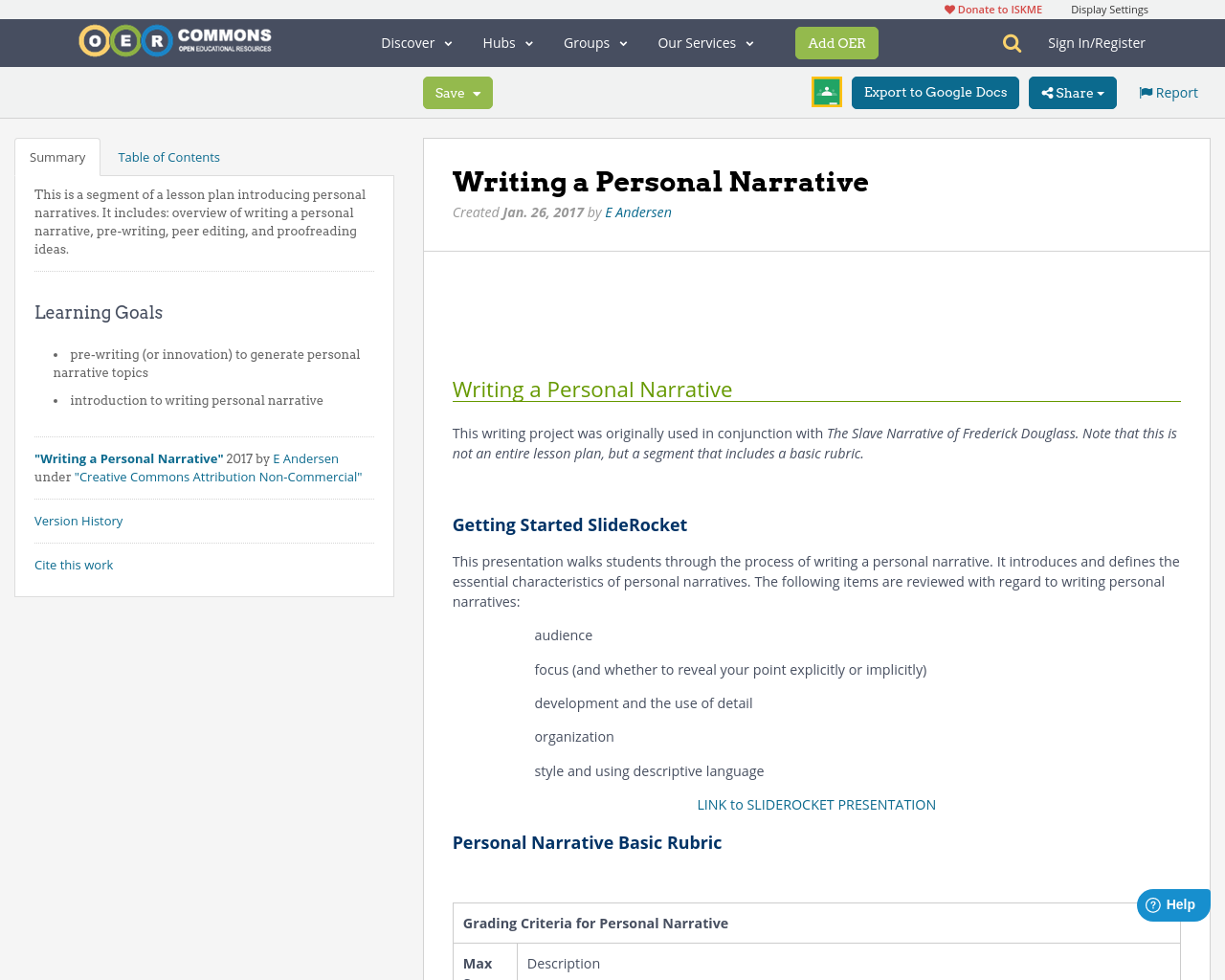 Writing a Personal Narrative | OER Commons