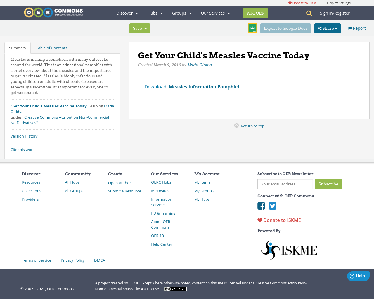 Get Your Child's Measles Vaccine Today | OER Commons