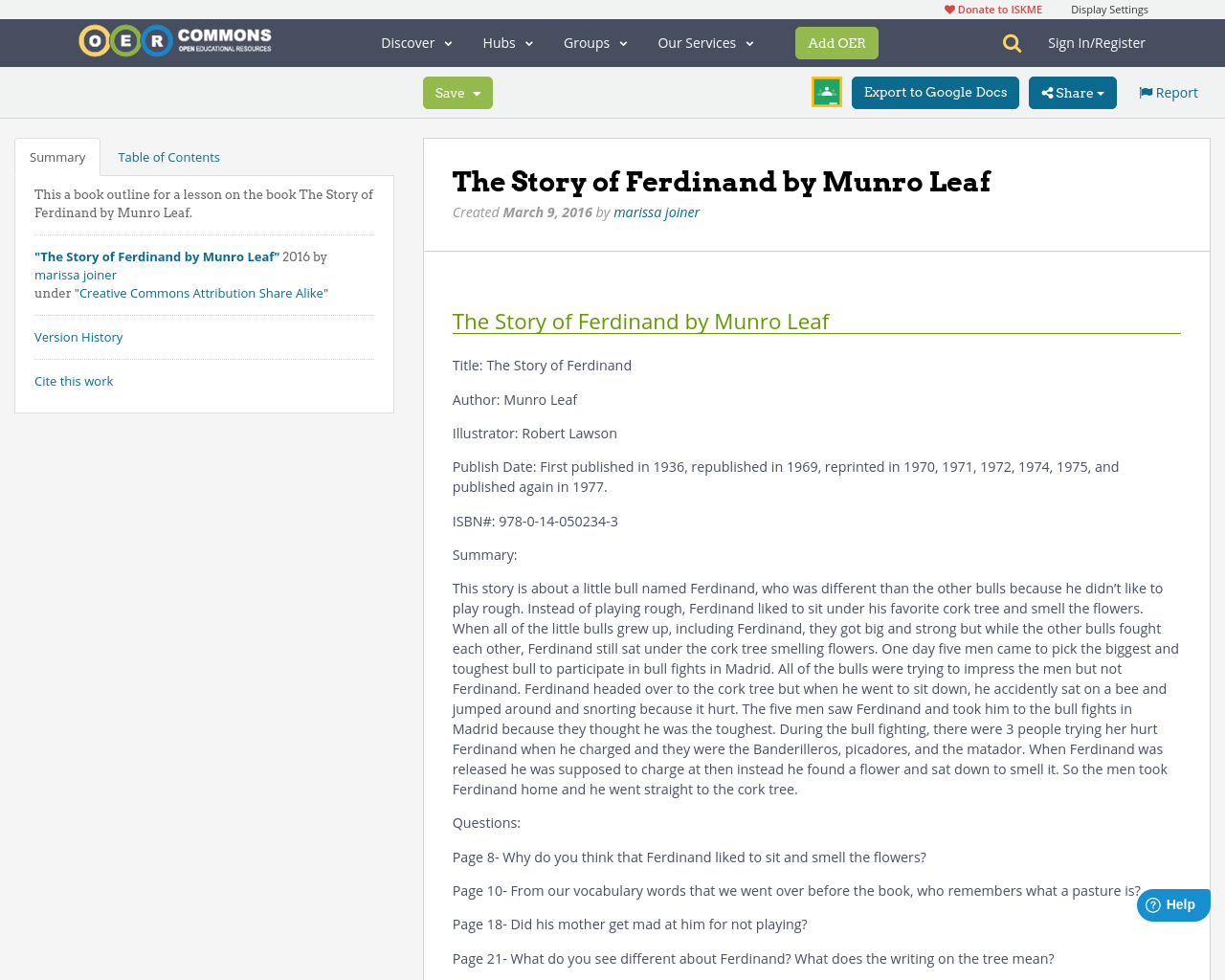 The Story of Ferdinand by Munro Leaf | OER Commons
