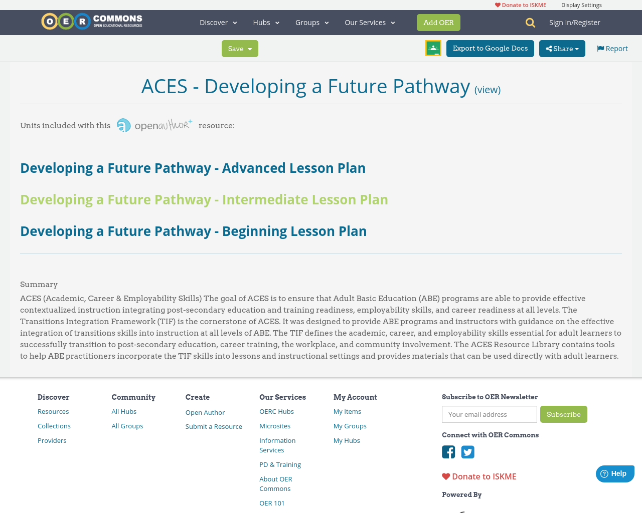 ACES - Developing a Future Pathway | OER Commons