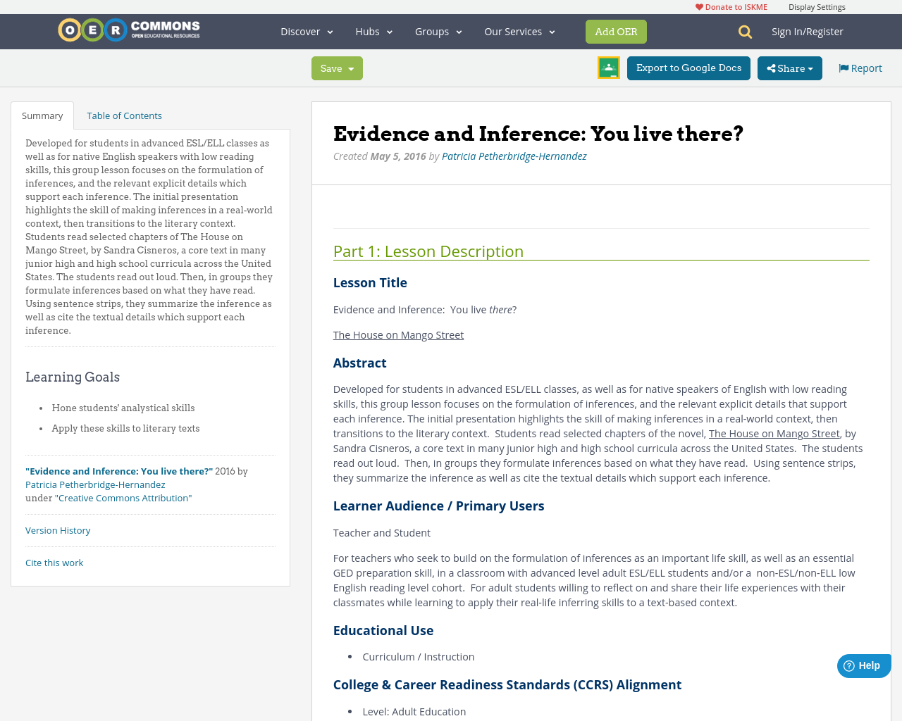 Evidence and Inference: You live there? | OER Commons