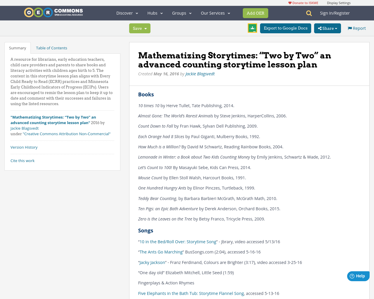 Mathematizing Storytimes: “Two by Two” an advanced counting storytime lesson plan | OER Commons
