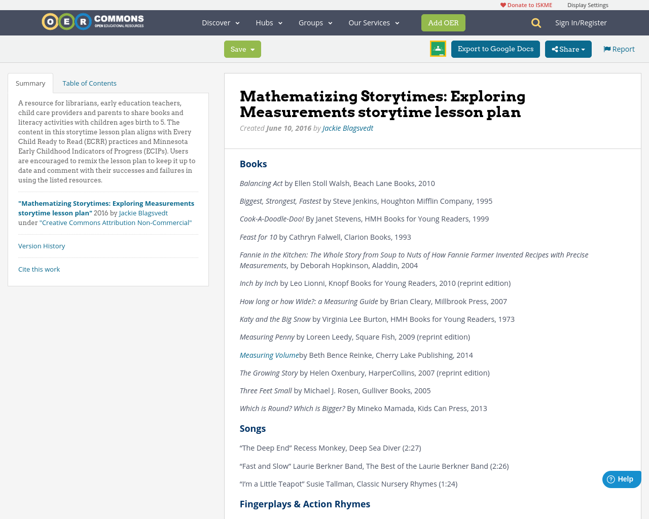 Mathematizing Storytimes: Exploring Measurements storytime lesson plan ...