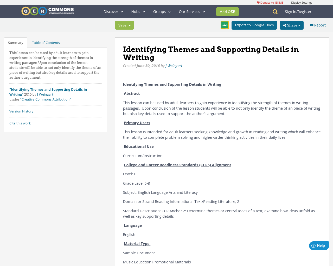 Identifying Themes and Supporting Details in Writing | OER Commons