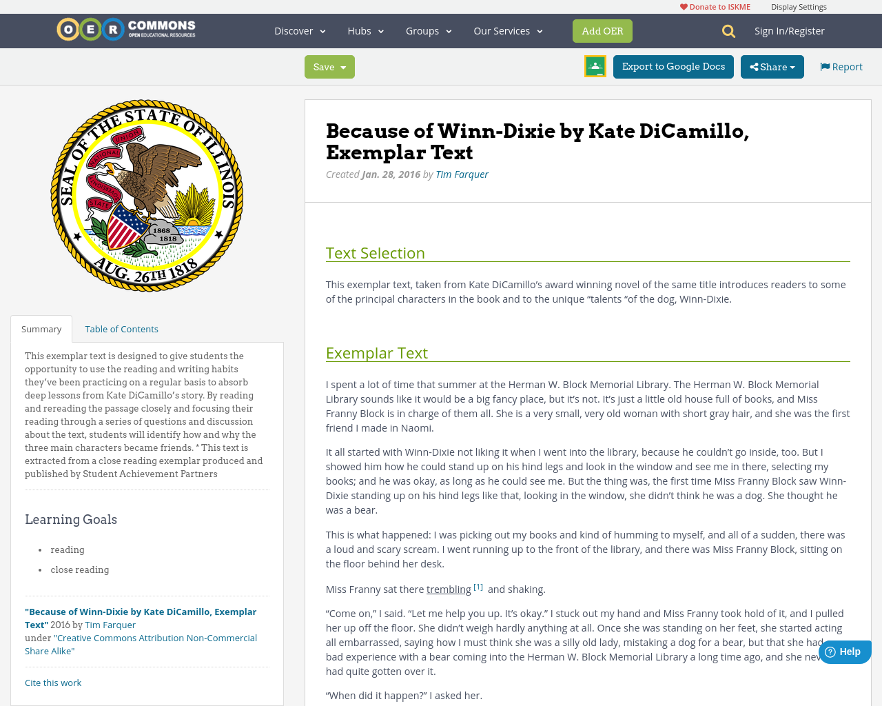 Because of Winn-Dixie by Kate DiCamillo, Exemplar Text | OER Commons