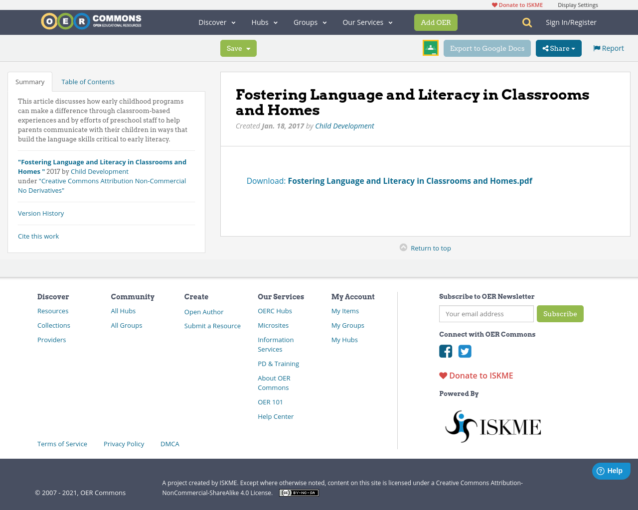Fostering Language And Literacy In Classrooms And Homes Oer Commons