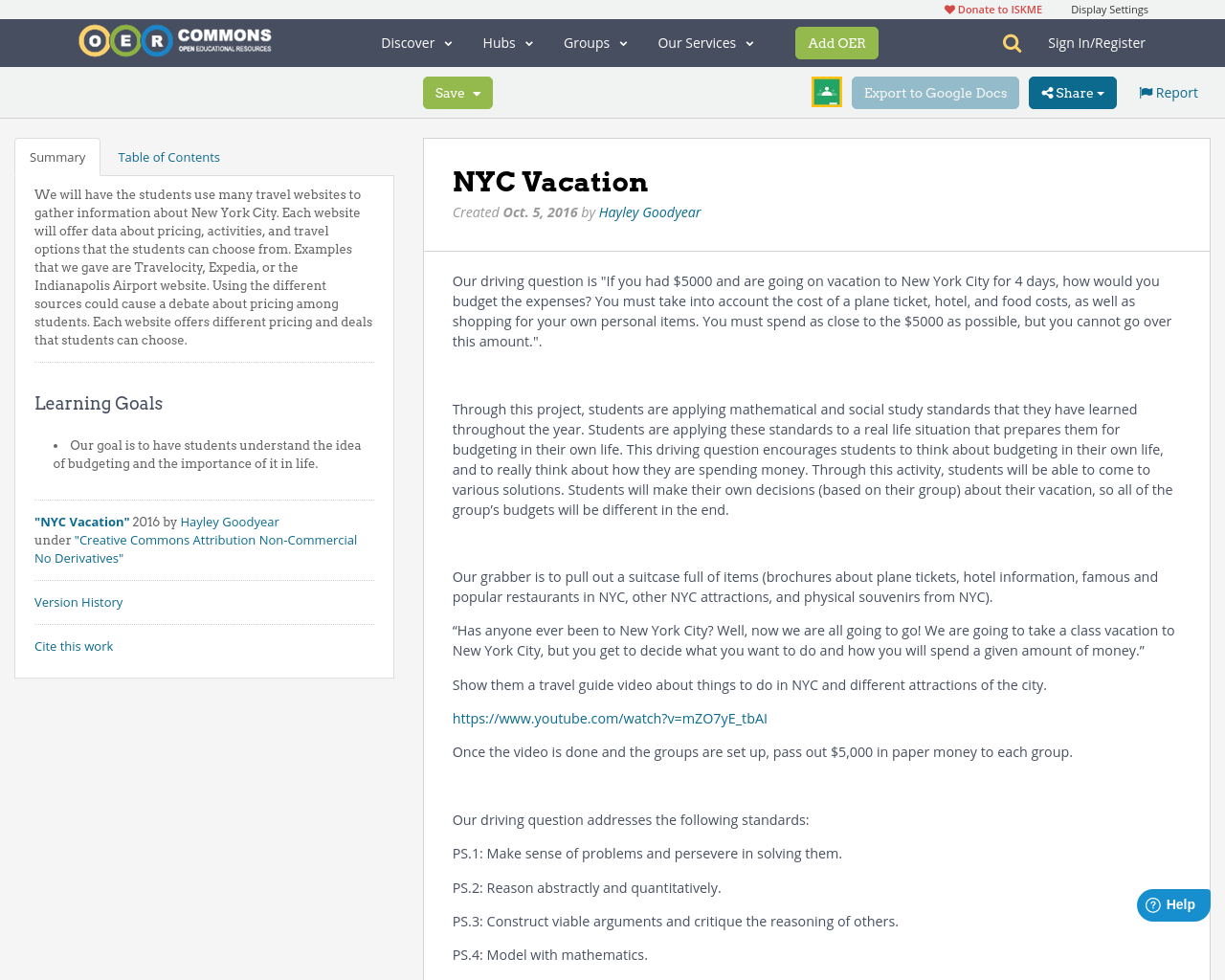 NYC Vacation | OER Commons