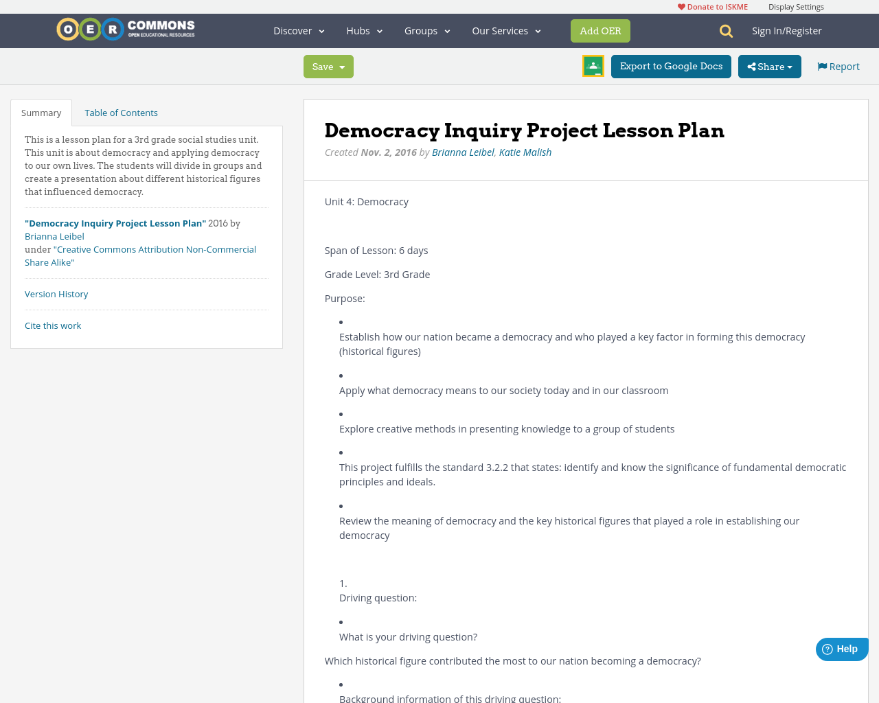Democracy Inquiry Project Lesson Plan | OER Commons