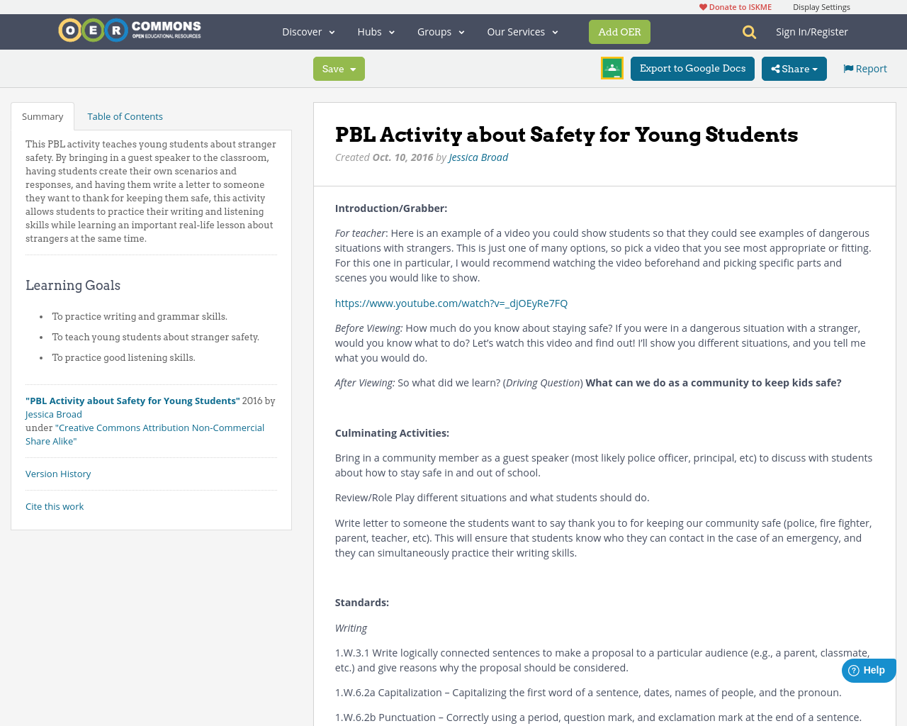 PBL Activity about Safety for Young Students | OER Commons