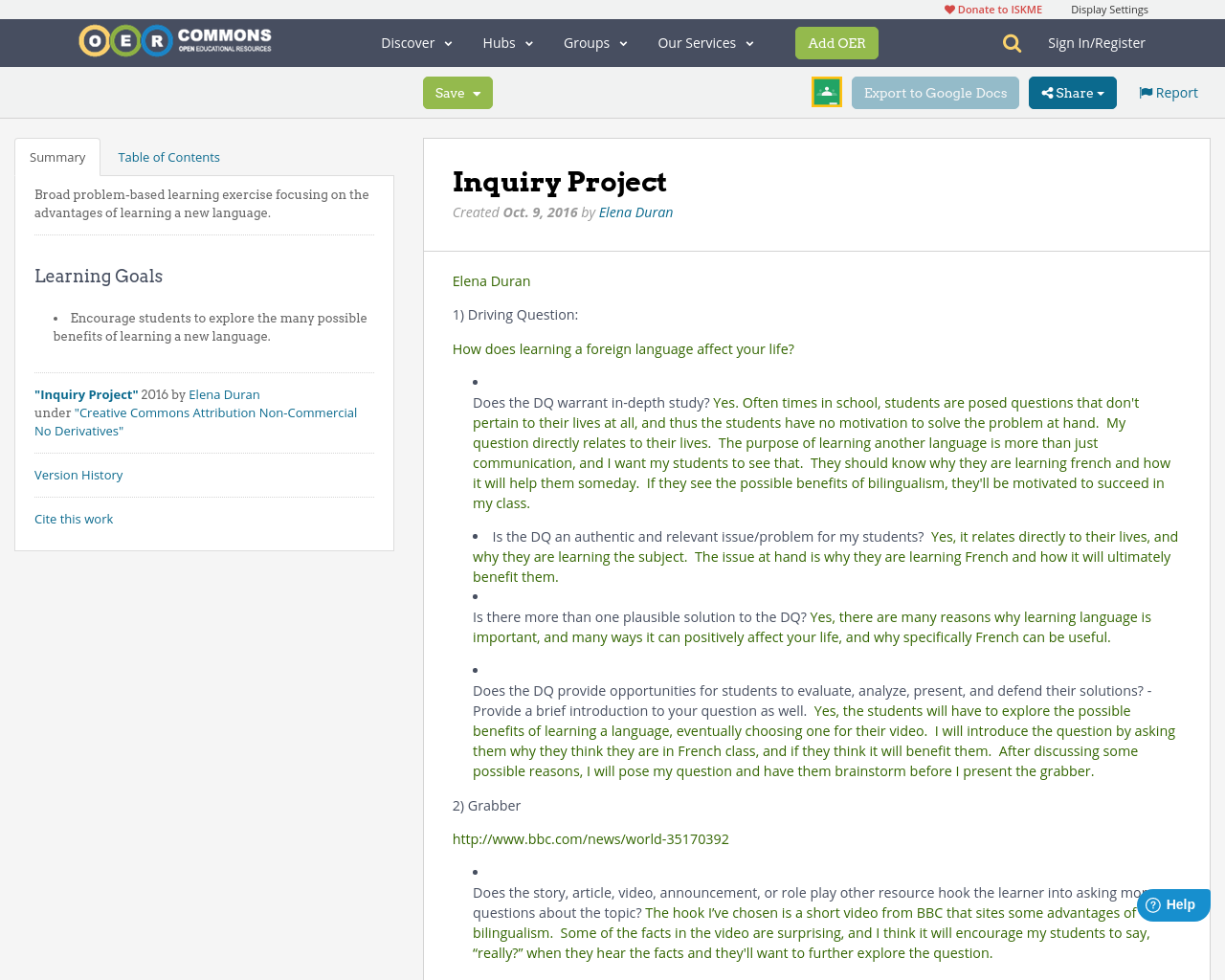 Inquiry Project | OER Commons