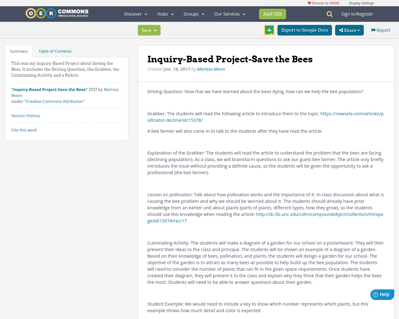Inquiry-Based Project-Save the Bees | OER Commons