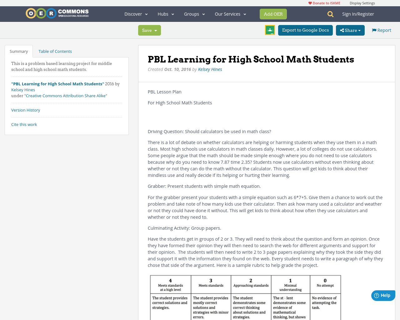 PBL Learning For High School Math Students OER Commons