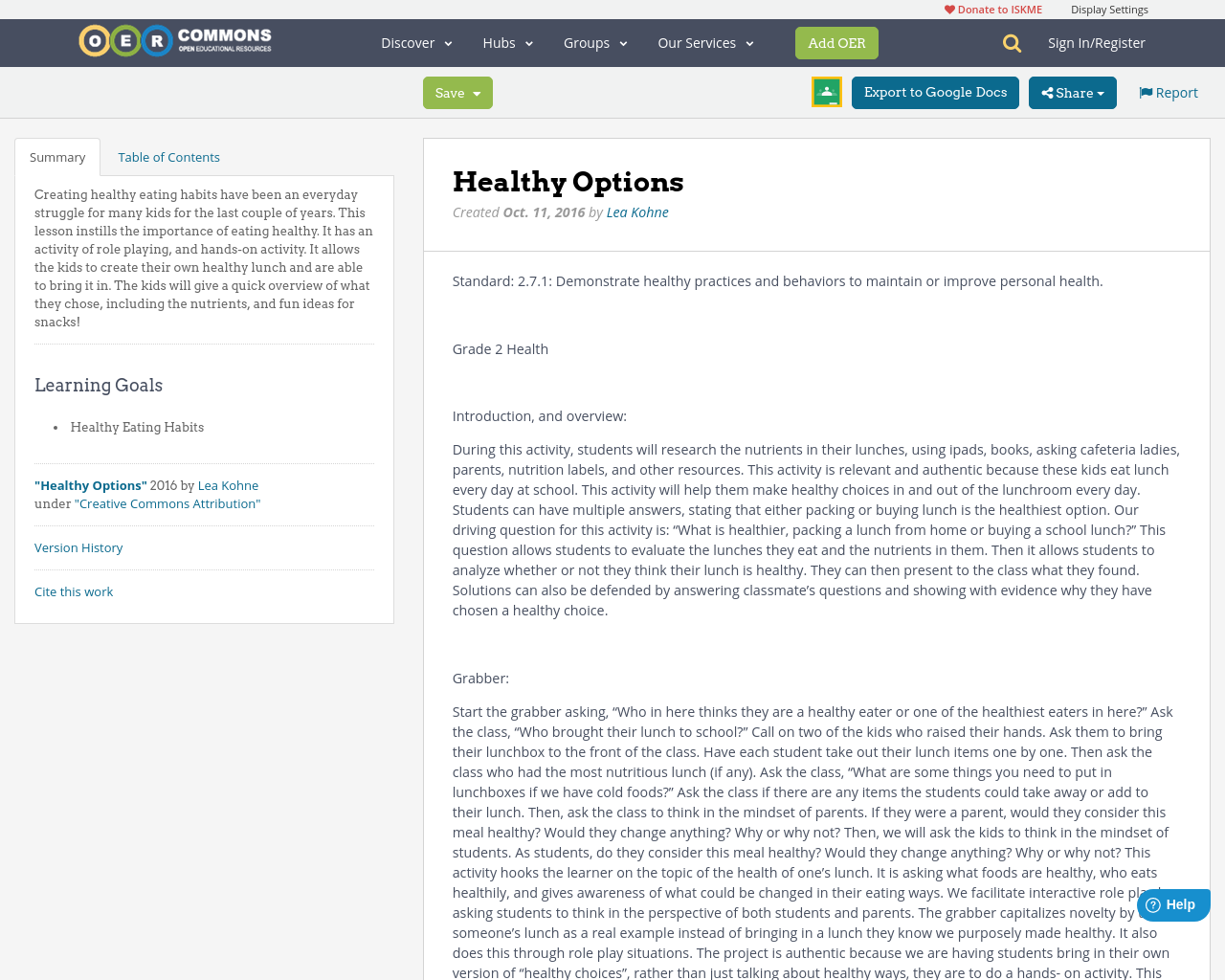 Healthy Options | OER Commons