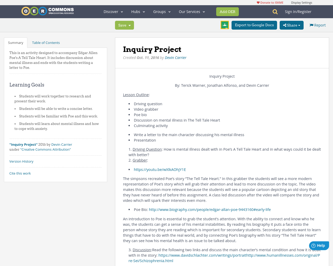 Inquiry Project | OER Commons