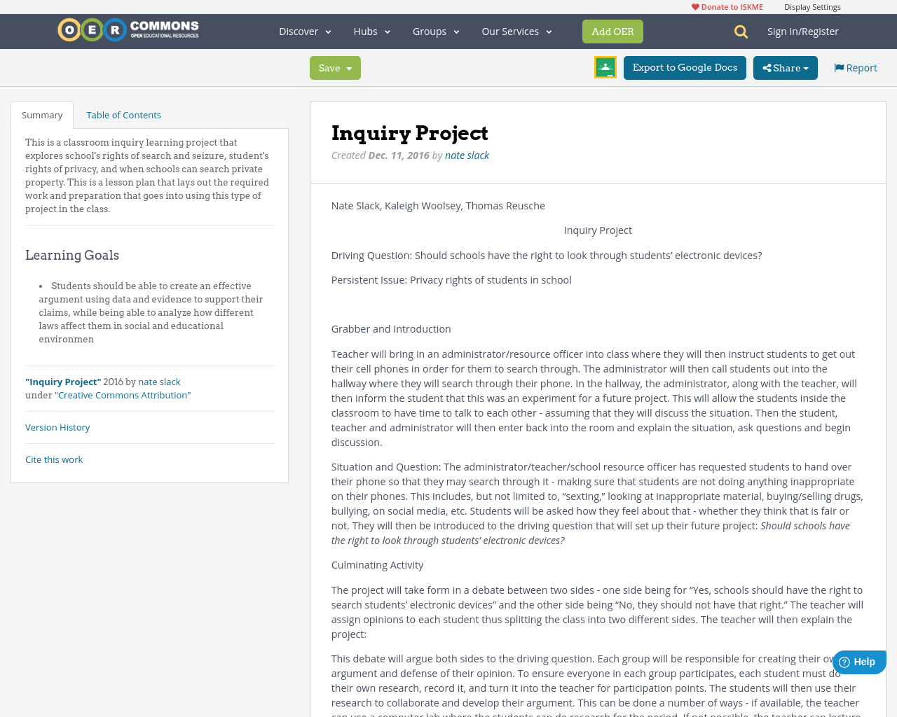 Inquiry Project | OER Commons