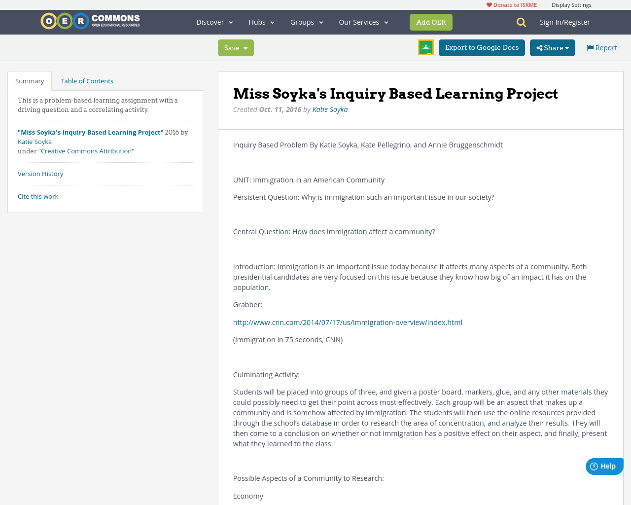Miss Soyka's Inquiry Based Learning Project | OER Commons