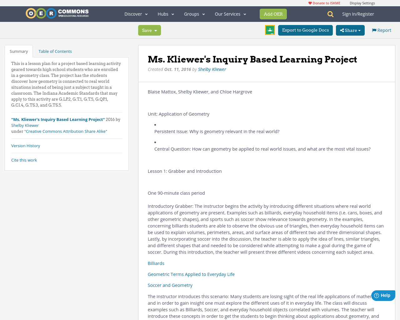 Ms. Kliewer's Inquiry Based Learning Project | OER Commons