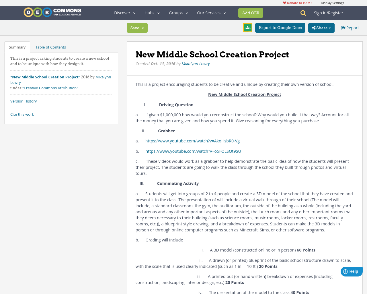 New Middle School Creation Project | OER Commons