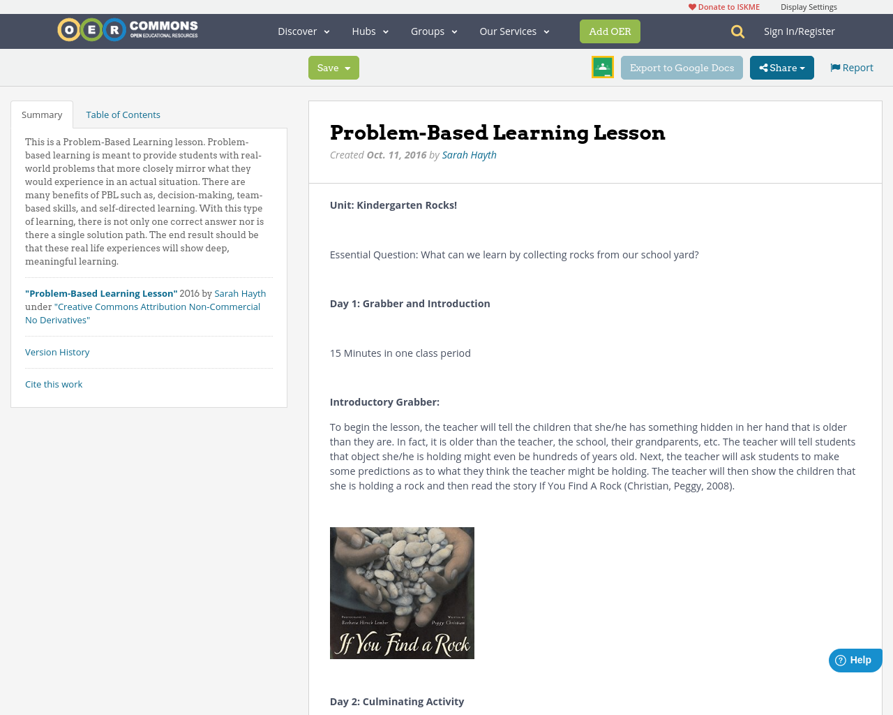 Problem Based Learning Lesson OER Commons