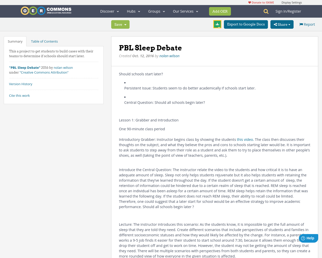 PBL Sleep Debate | OER Commons