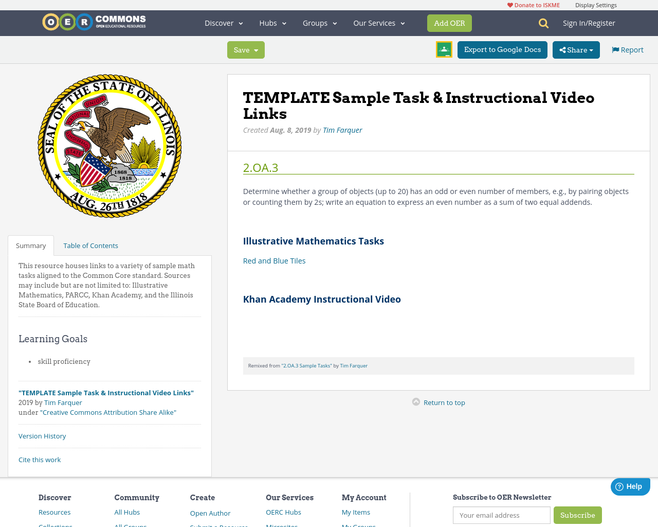 TEMPLATE Sample Task & Instructional Video Links | OER Commons