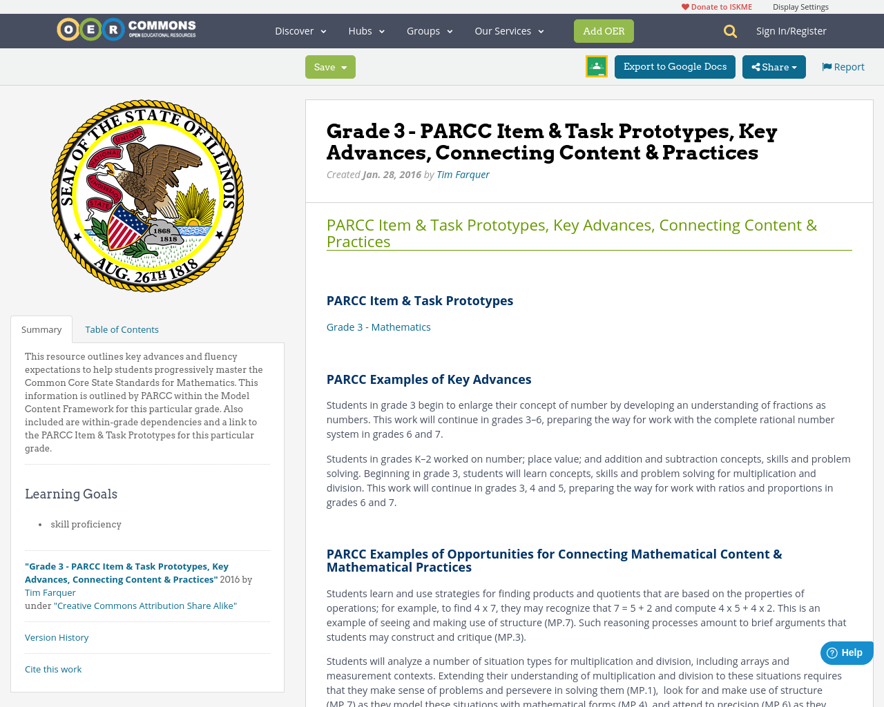 Grade 3 - PARCC Item & Task Prototypes, Key Advances, Connecting ...
