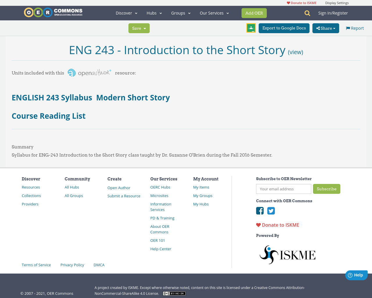 ENG 243 - Introduction to the Short Story | OER Commons