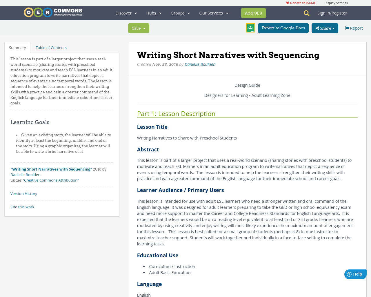Writing Short Narratives with Sequencing | OER Commons