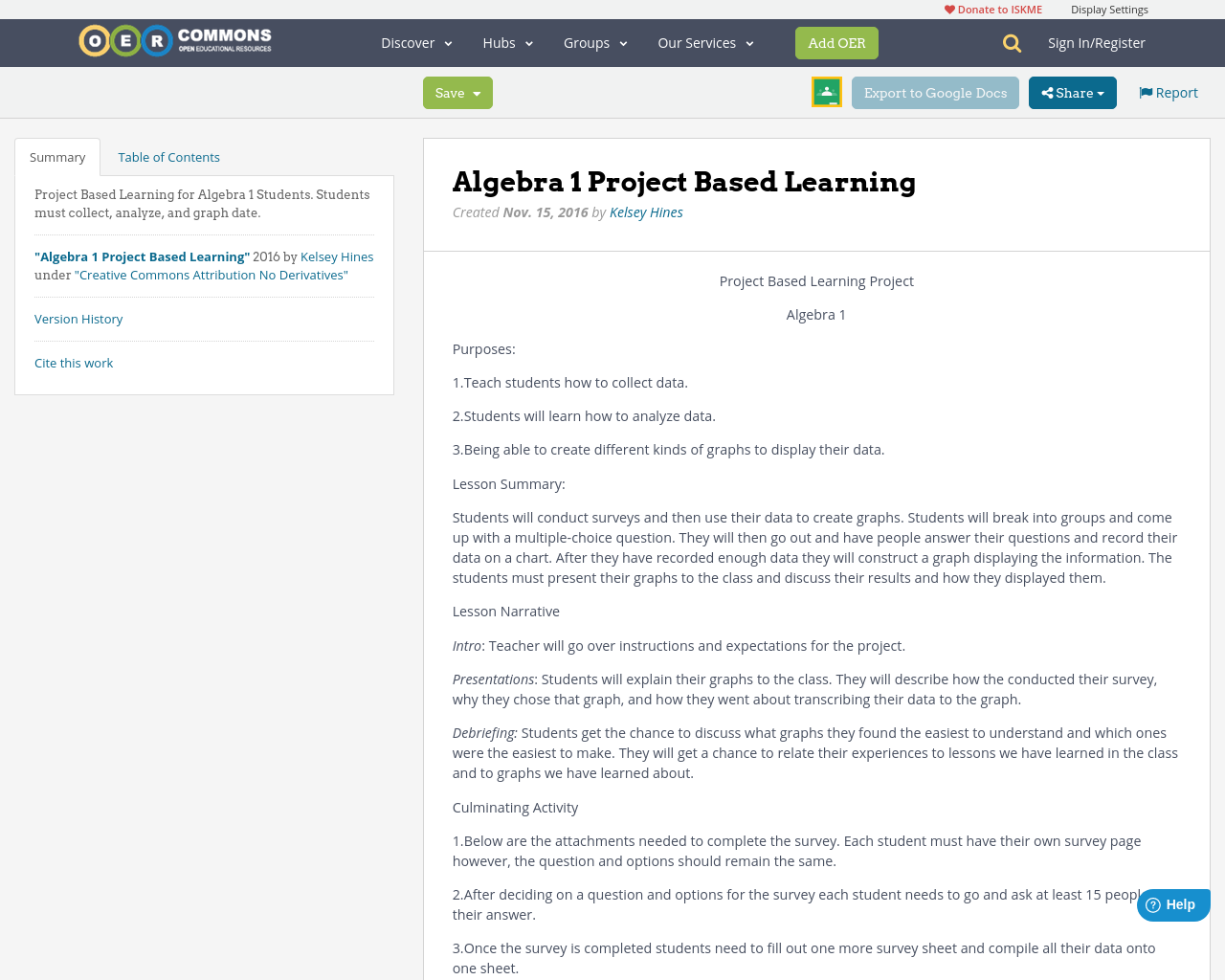 Algebra 1 Project Based Learning | OER Commons