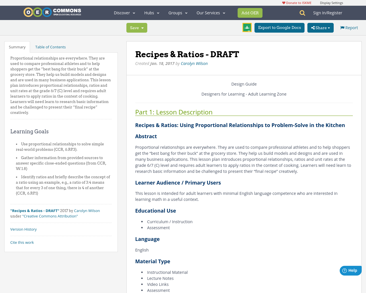 Recipes & Ratios - DRAFT | OER Commons