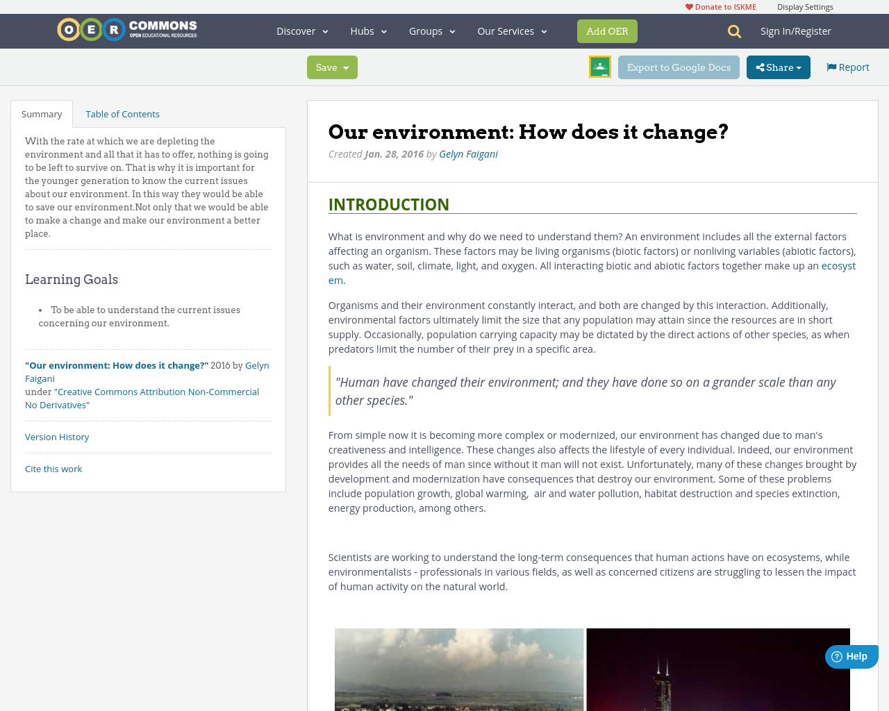 Our environment: How does it change? | OER Commons