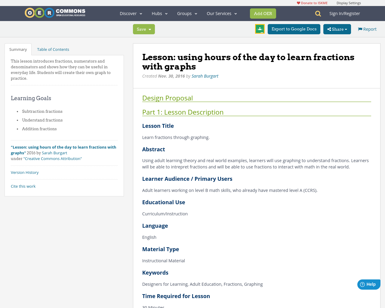 Lesson: using hours of the day to learn fractions with graphs | OER Commons