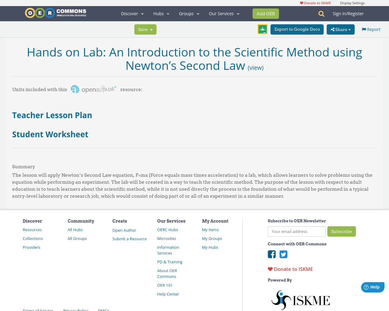 Hands on Lab: An Introduction to the Scientific Method using Newton’s ...