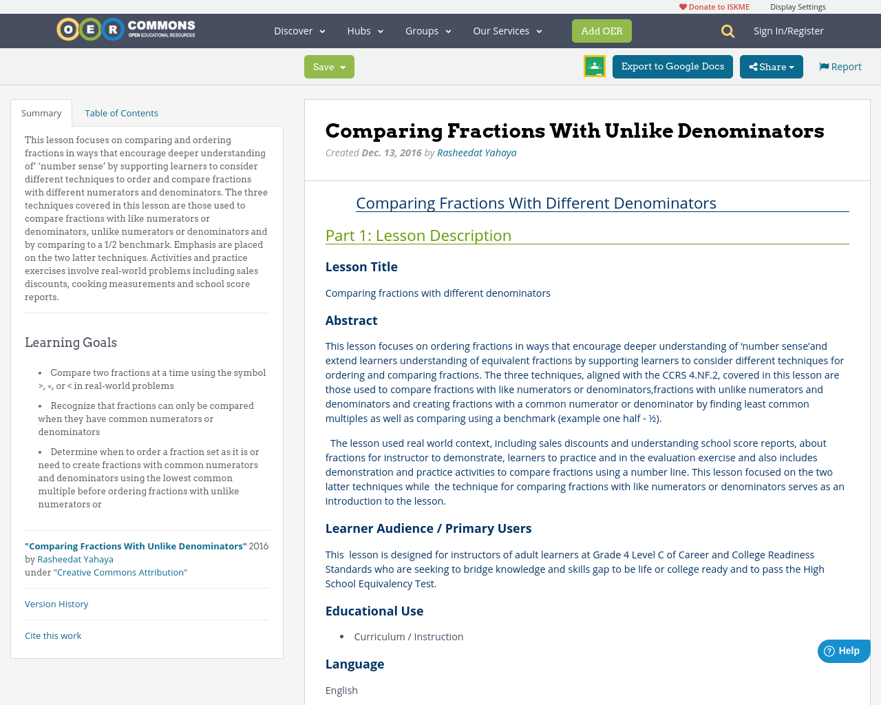 Comparing Fractions With Unlike Denominators OER Commons