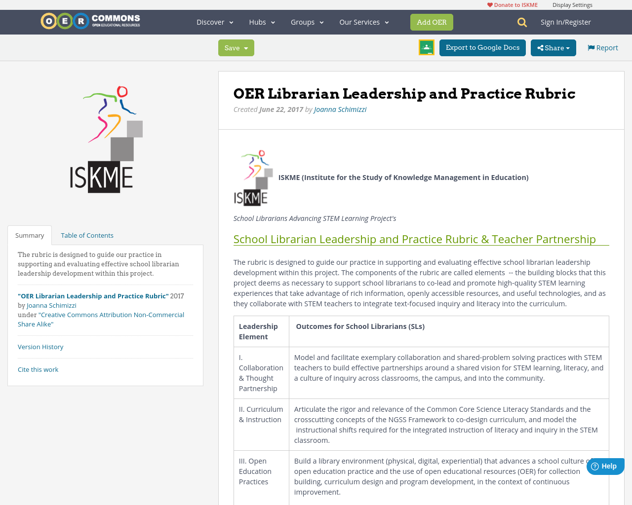 OER Librarian Leadership and Practice Rubric | OER Commons