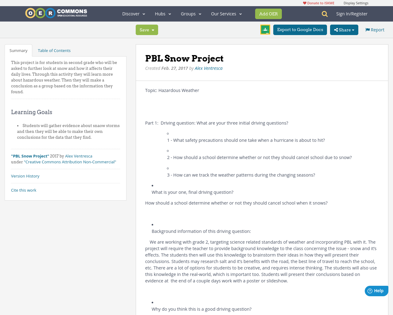 PBL Snow Project | OER Commons