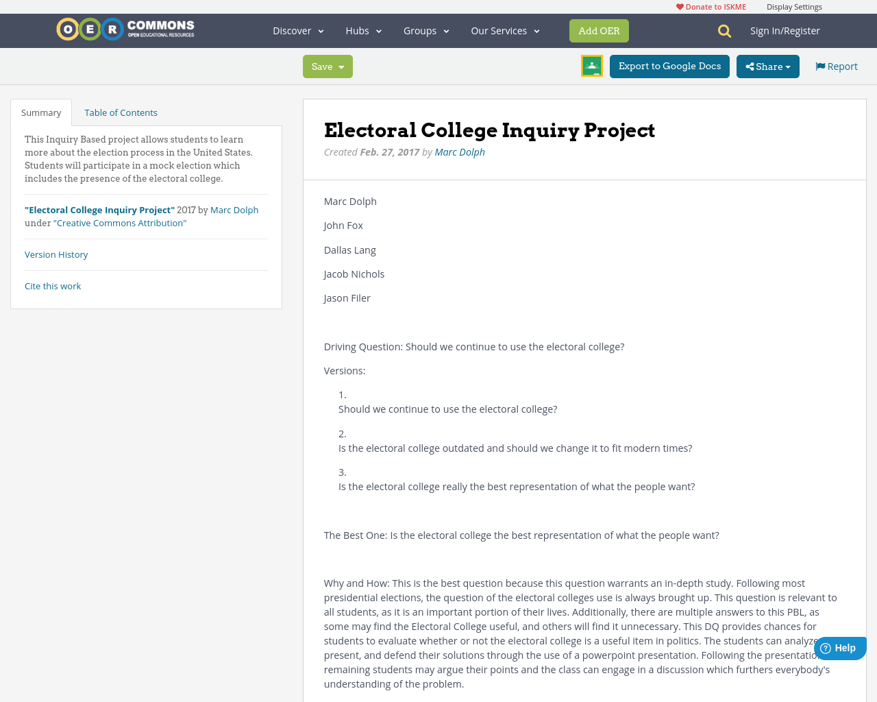 Electoral College Inquiry Project | OER Commons