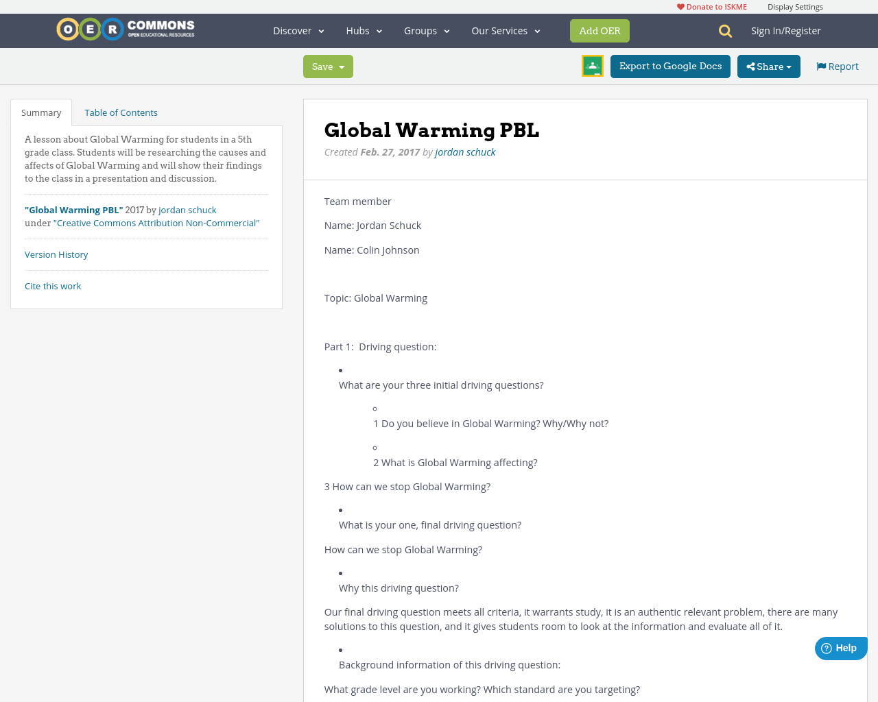 Global Warming PBL | OER Commons