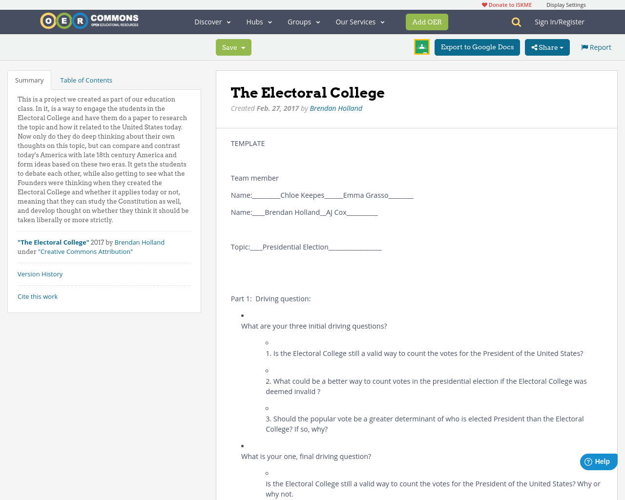 The Electoral College | OER Commons