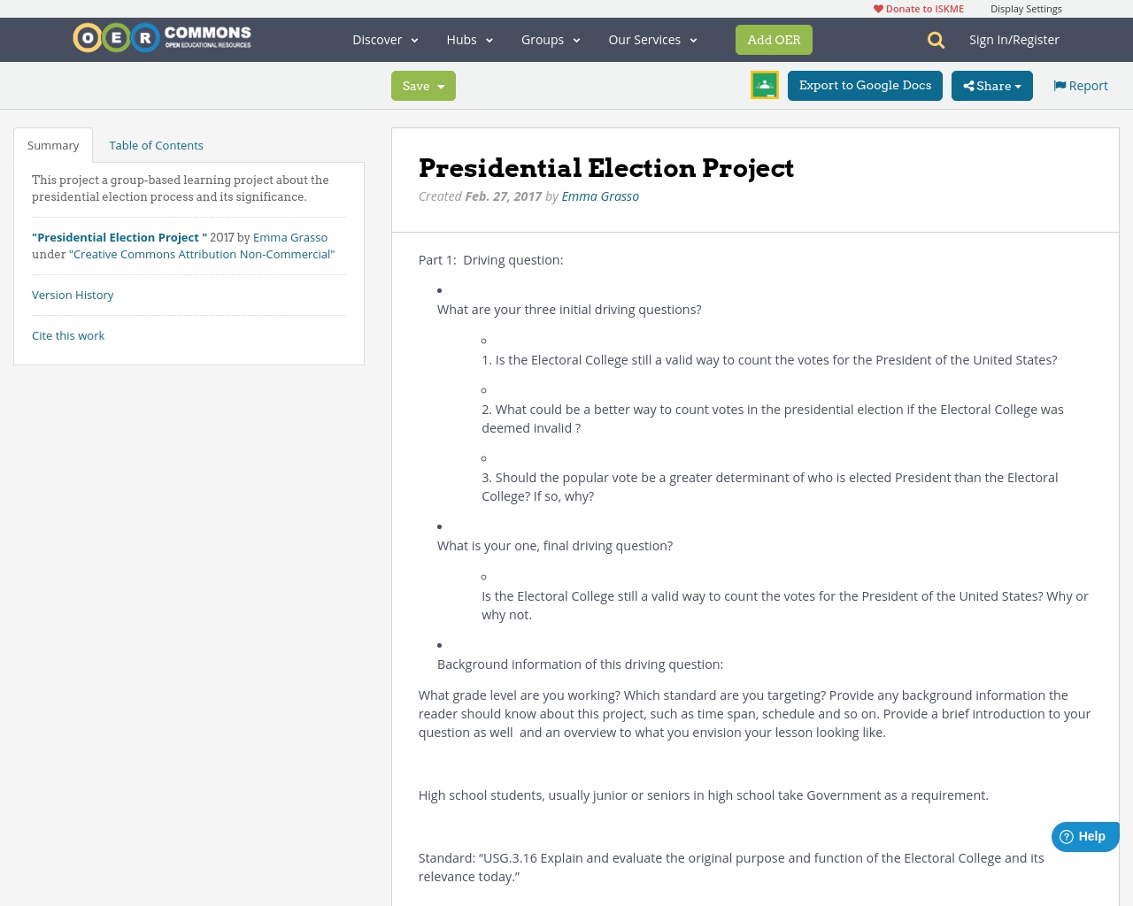 Presidential Election Project | OER Commons