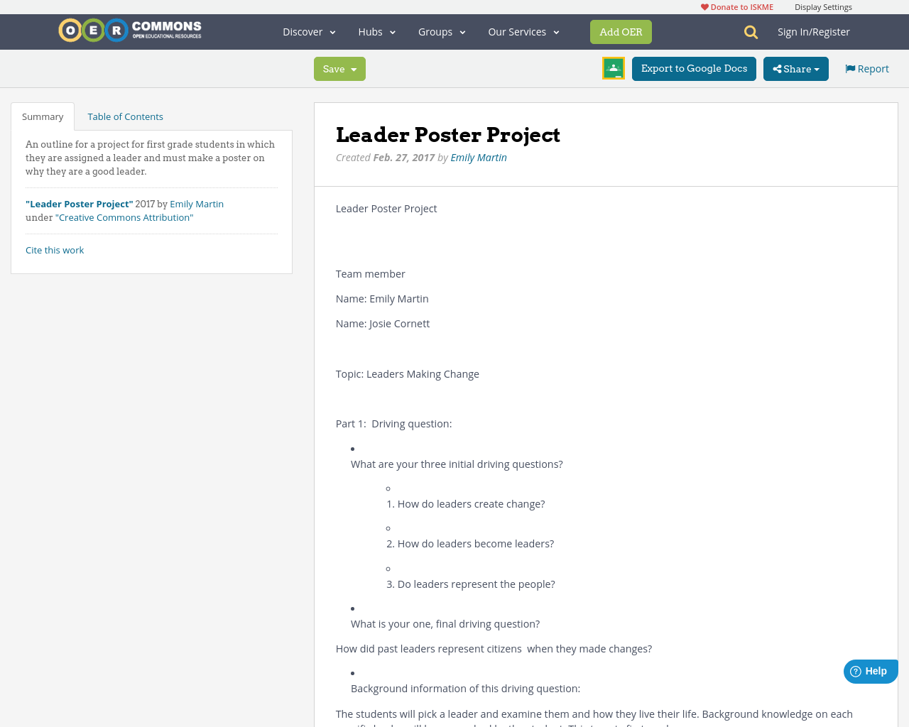 Leader Poster Project | OER Commons
