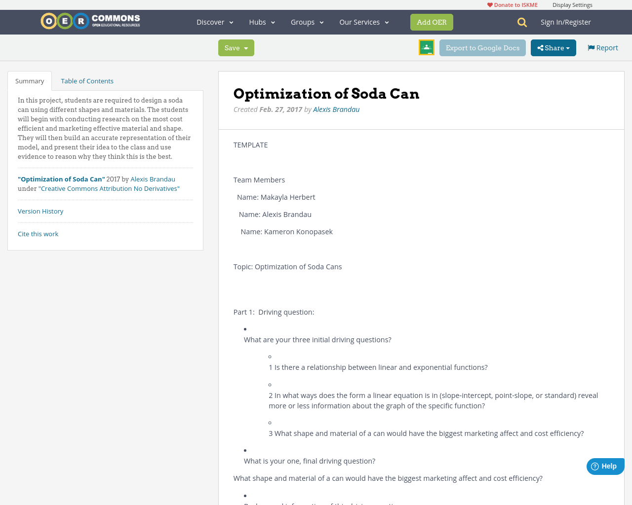 Optimization Of Soda Can Oer Commons