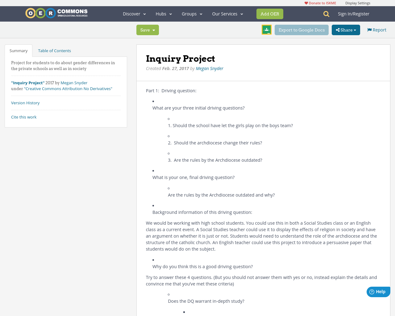 Inquiry Project | OER Commons