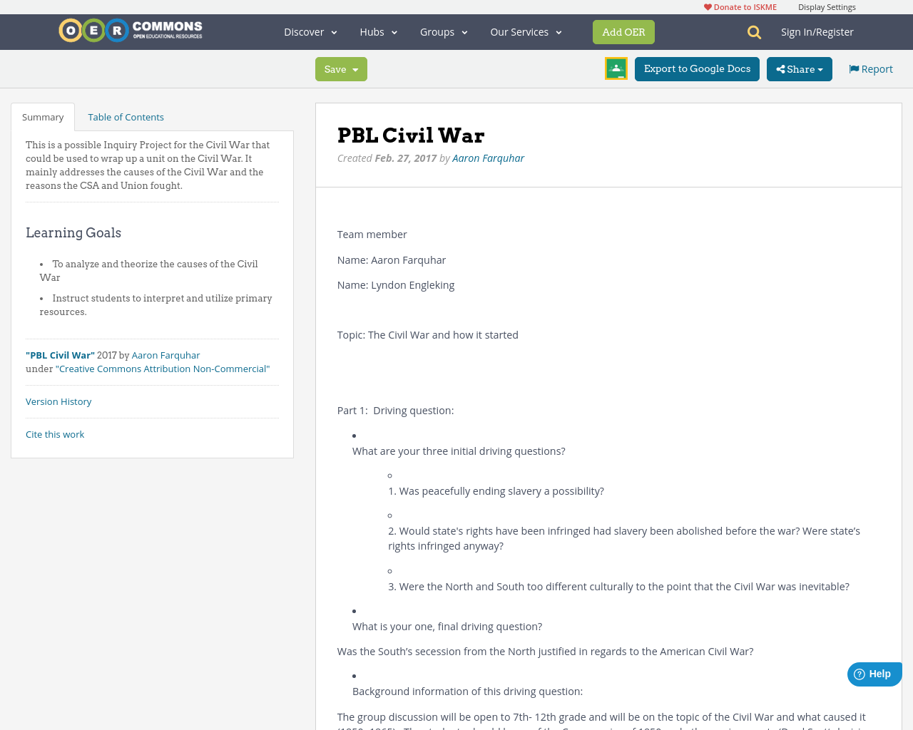 PBL Civil War | OER Commons